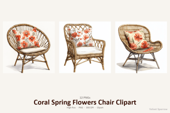 Coral Spring Flowers Chair Clipart Graphic by Velvet.Sparrow · Creative ...