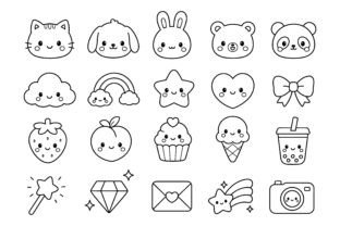 Cute Kawaii Doodle Icon Outline Set Graphic by Design Squad · Creative ...