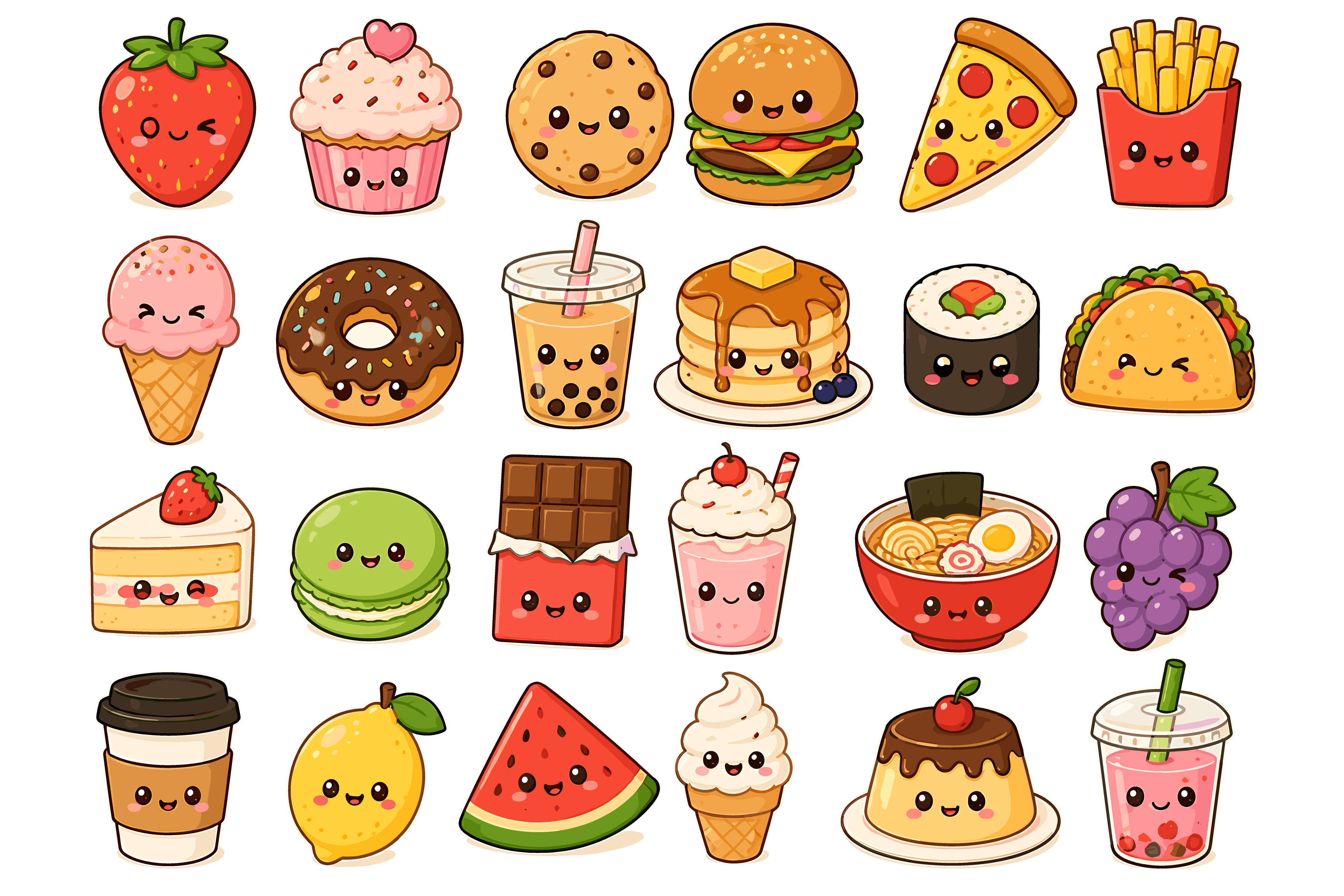 Cute Kawaii Food Clipart Bundle Set Graphic by Design Squad · Creative ...