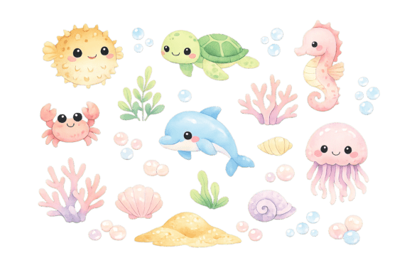 Cute Ocean Animal Friends Clipart Graphic by dogstar4535 · Creative Fabrica