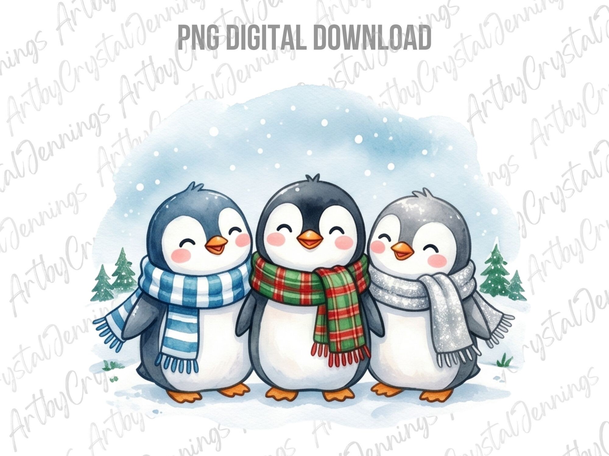 Cute Watercolor Winter Penguins PNG Graphic by ArtbyCrystalJennings ...