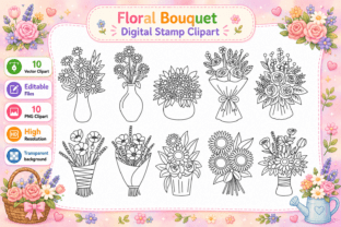 Floral Bouquet Digital Stamp Clipart Graphic by Toster · Creative Fabrica