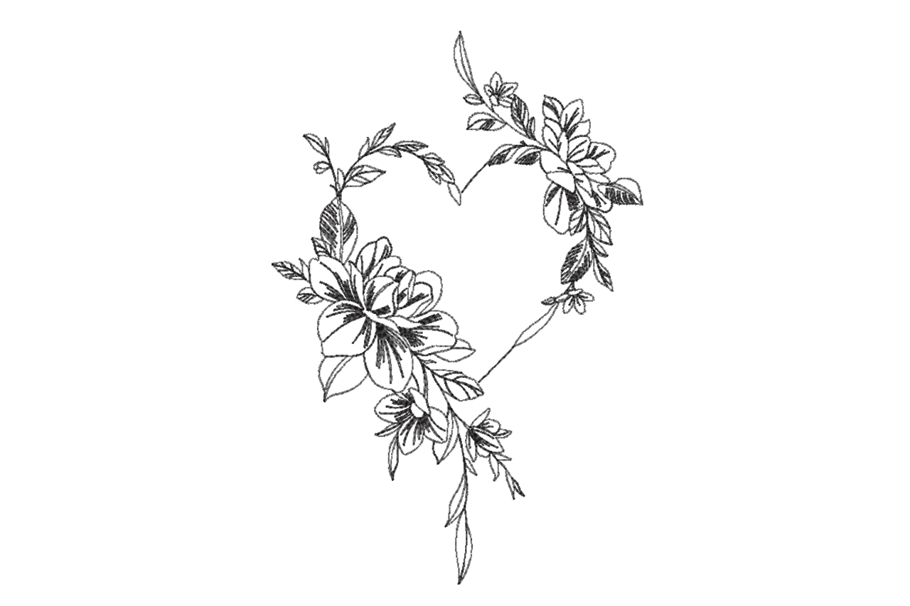 Floral Heart Wreath – Sketch Line · Creative Fabrica
