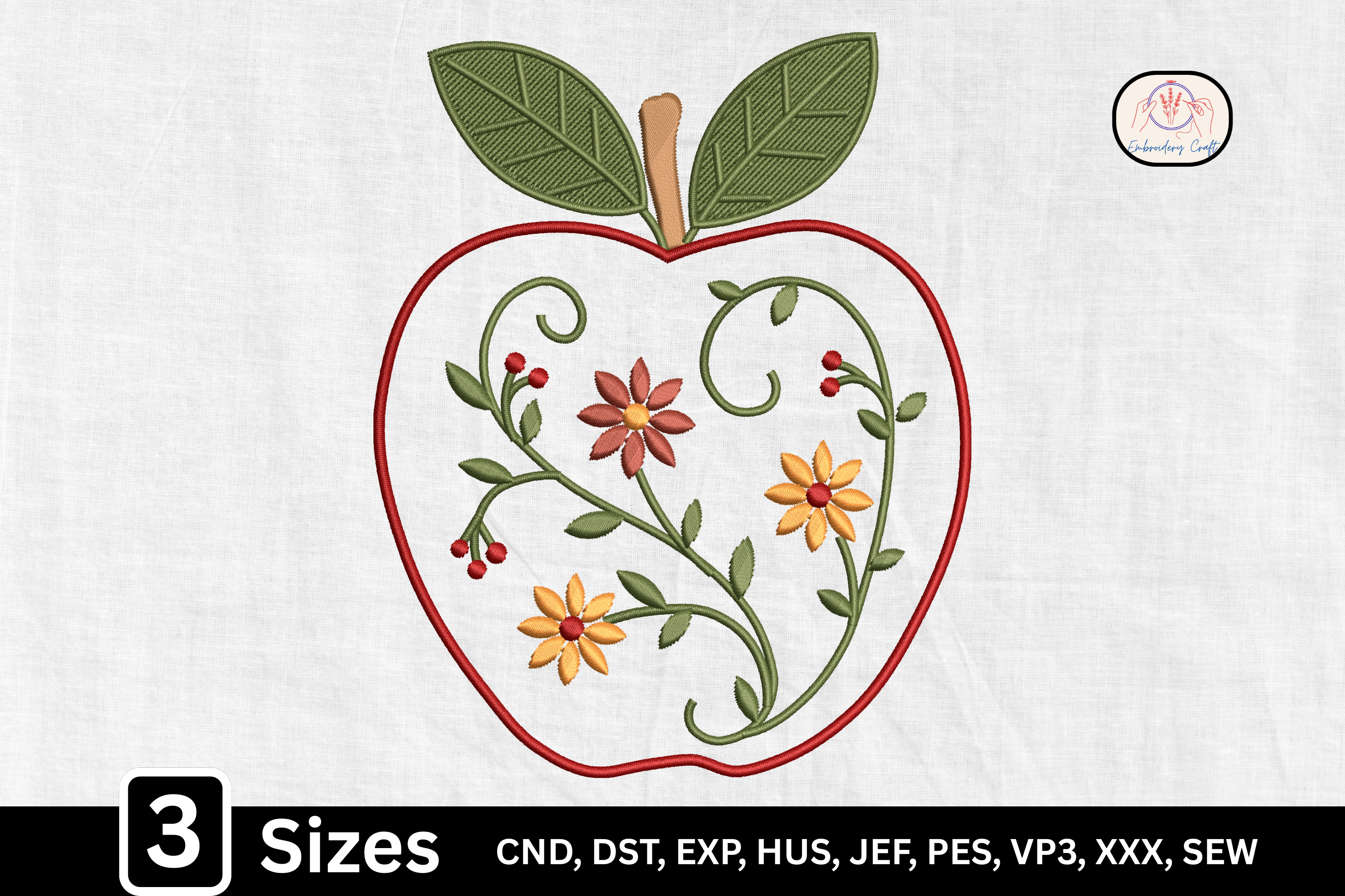 Folk Art Fruit Floral Apple · Creative Fabrica