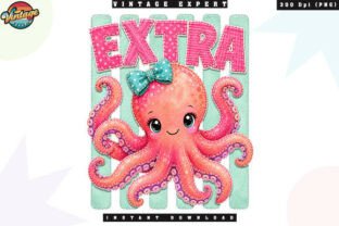 Girly Cute Extra Octopus Patchwork PNG Graphic by Vintage Expert ...