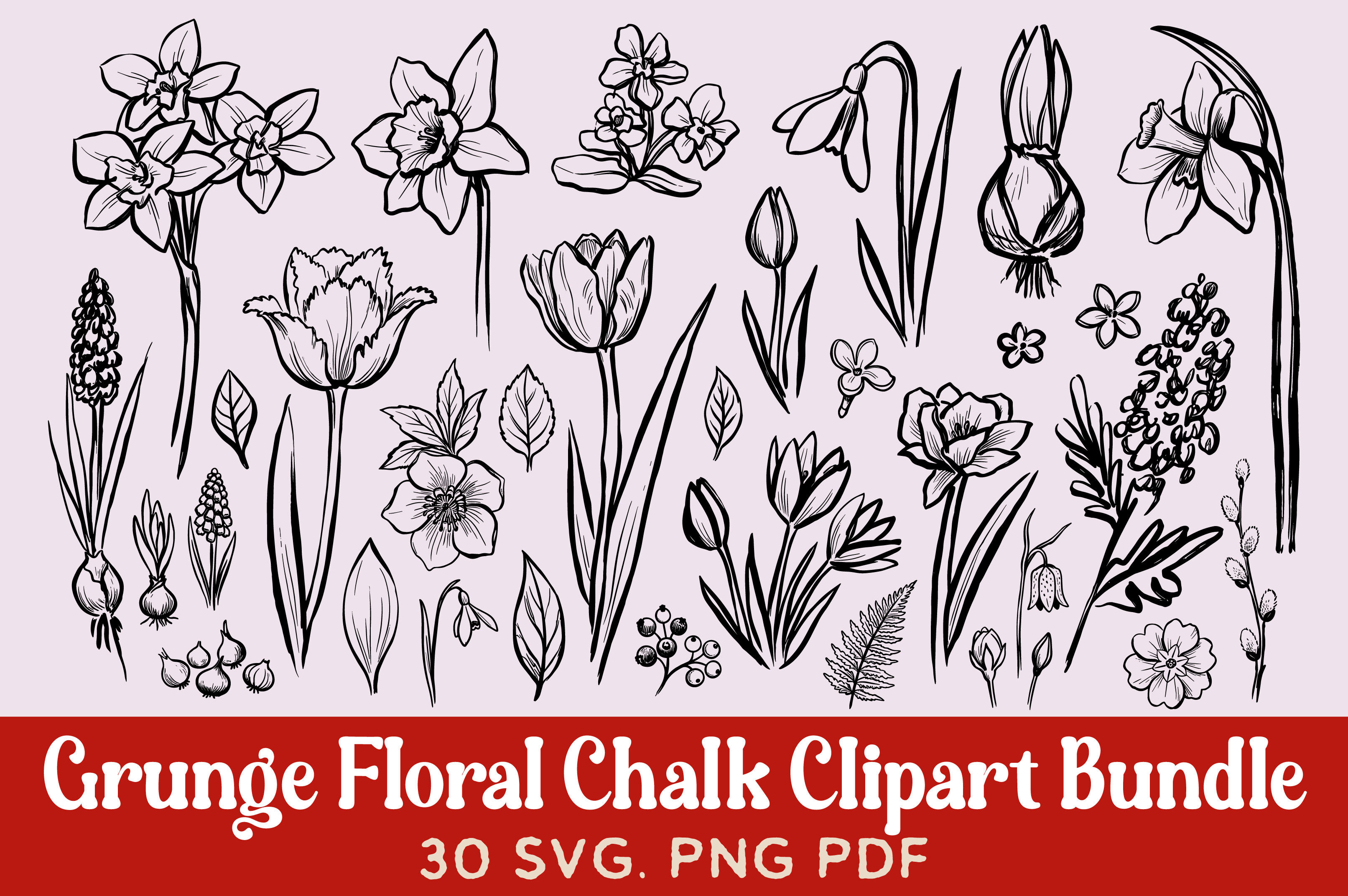 Grunge Floral Chalk Clipart Bundle Graphic by RakibS · Creative Fabrica