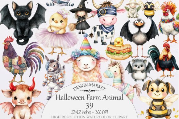 Halloween Farm Animal Clipart Graphic by Design Market · Creative Fabrica