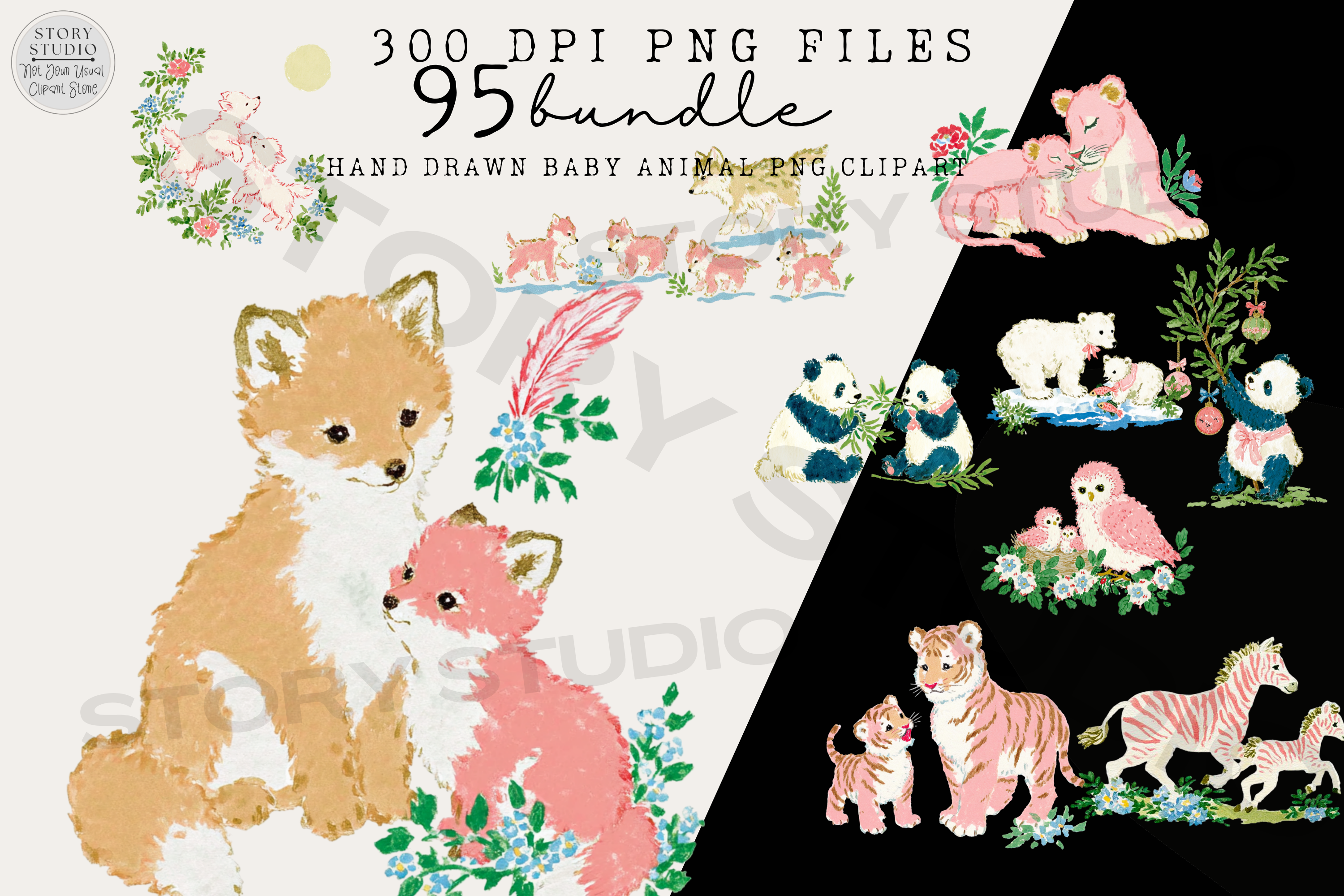 Hand Drawn Baby Animal PNG Bundle Graphic by Story Studio · Creative ...