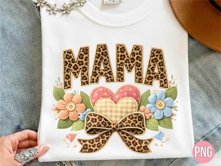 Mama Leopard Print Floral Hearts Bow PNG Graphic by Lazy Cow · Creative ...