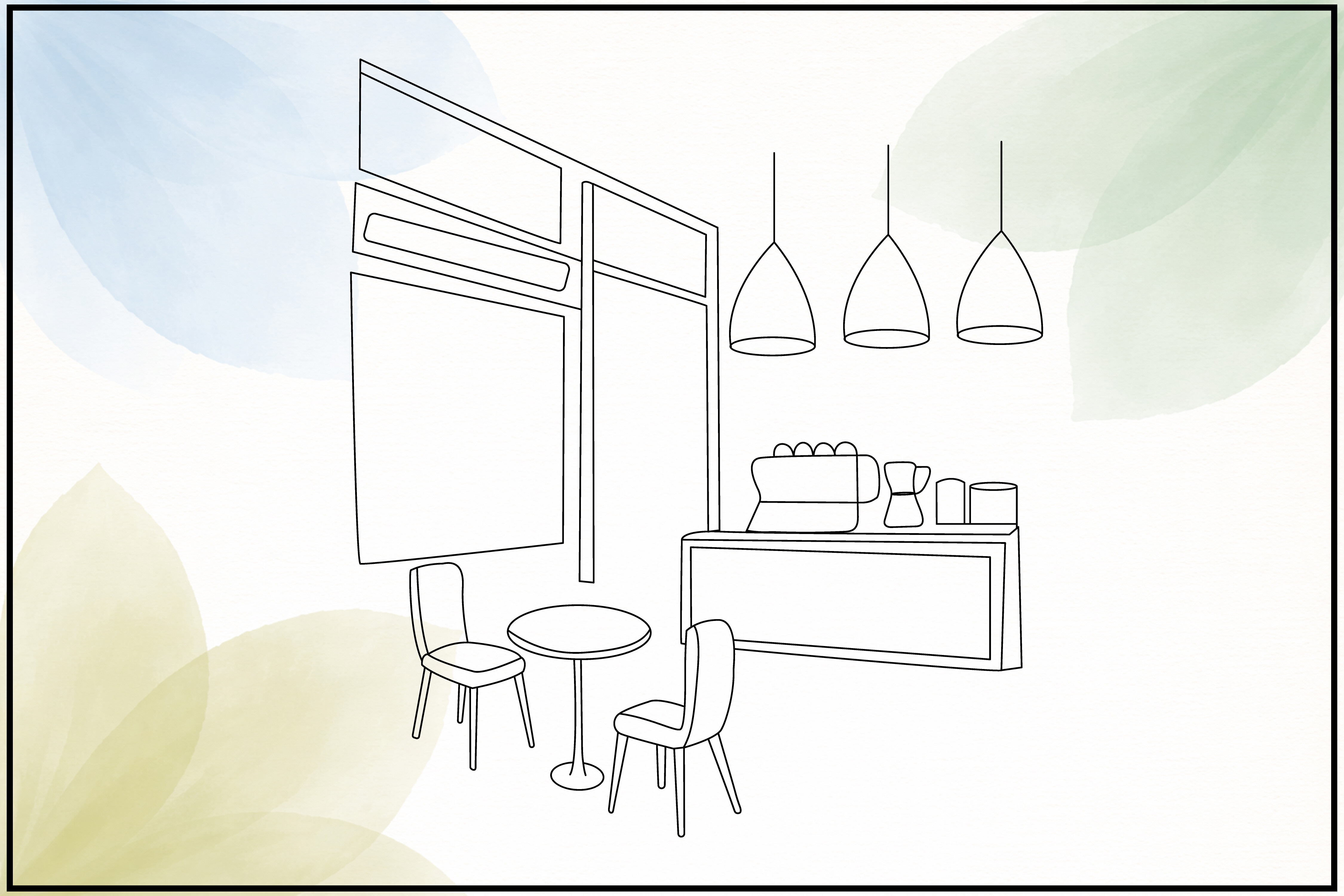 Minimal Coffee Shop Interior Line Art Graphic by T-Shirt Biz · Creative ...
