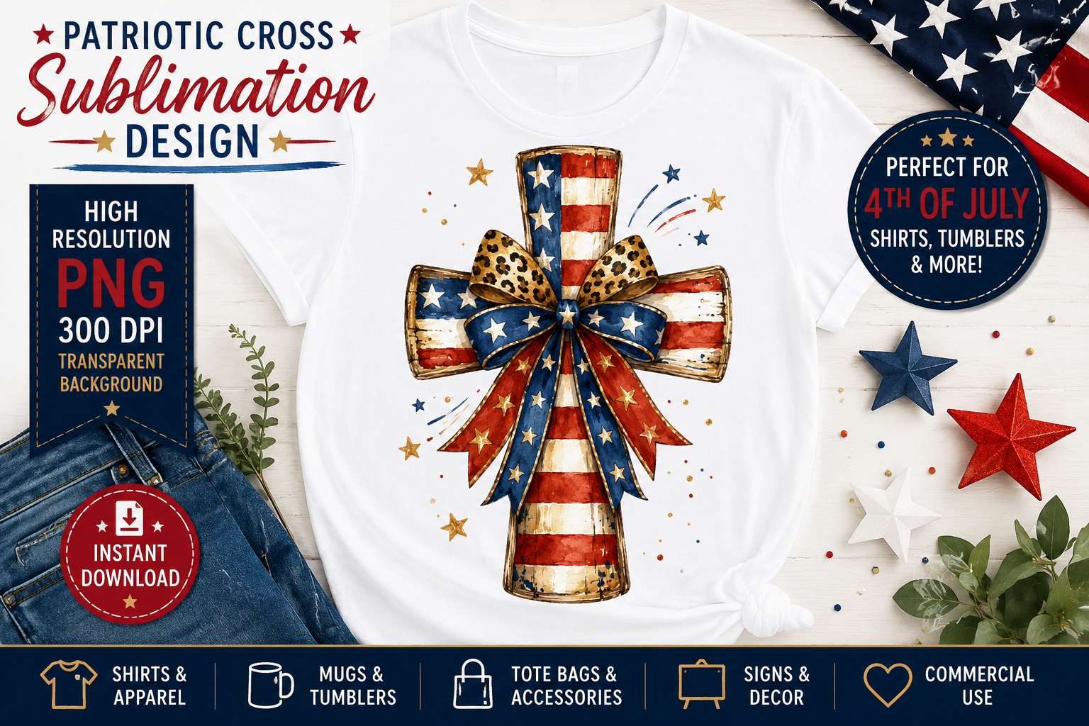 Red White Blue Wood Cross PNG Christian Graphic by On The Beach ...