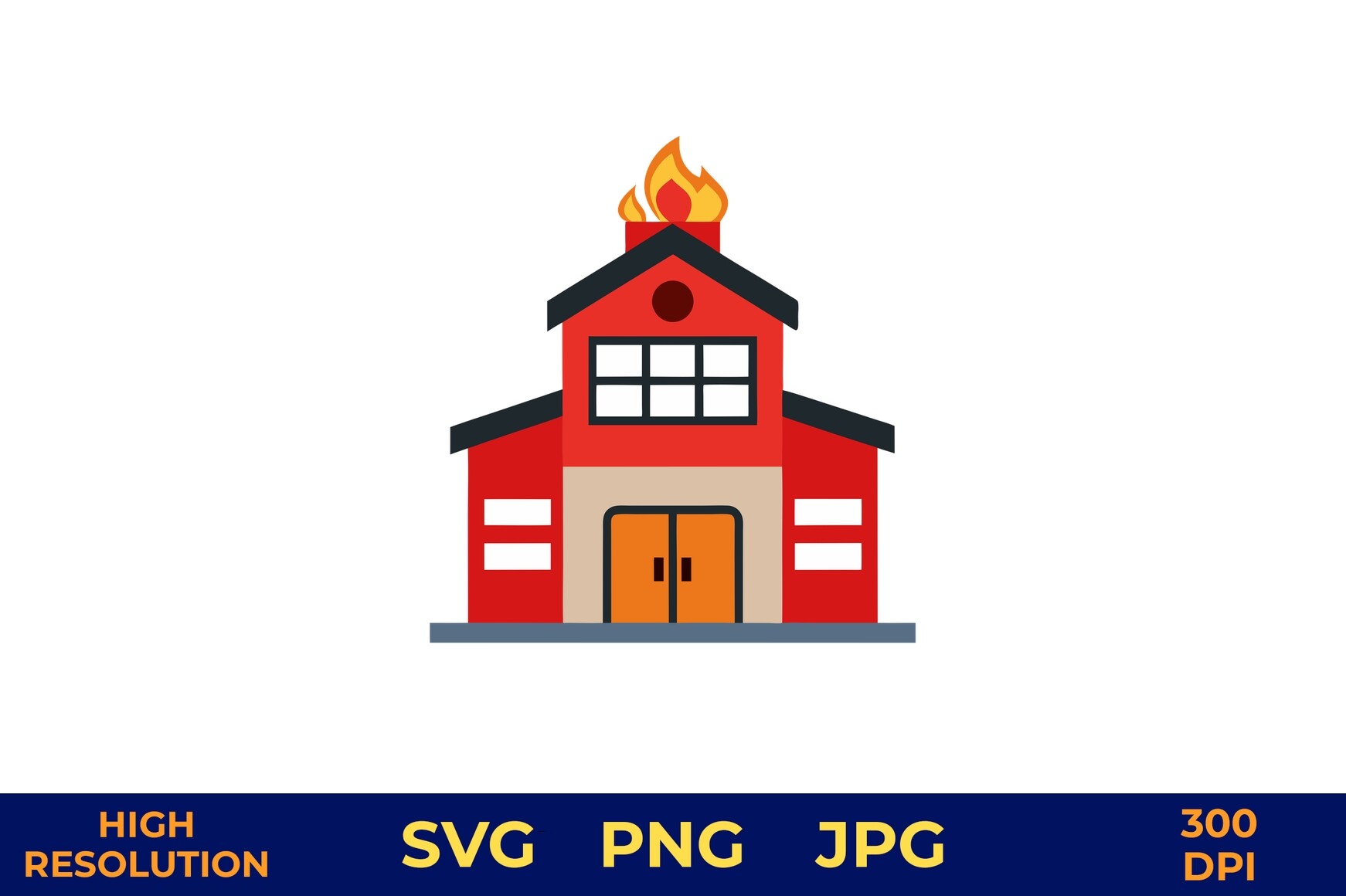 Red Fire Station with Fire on Roof Graphic by designcrafts · Creative ...