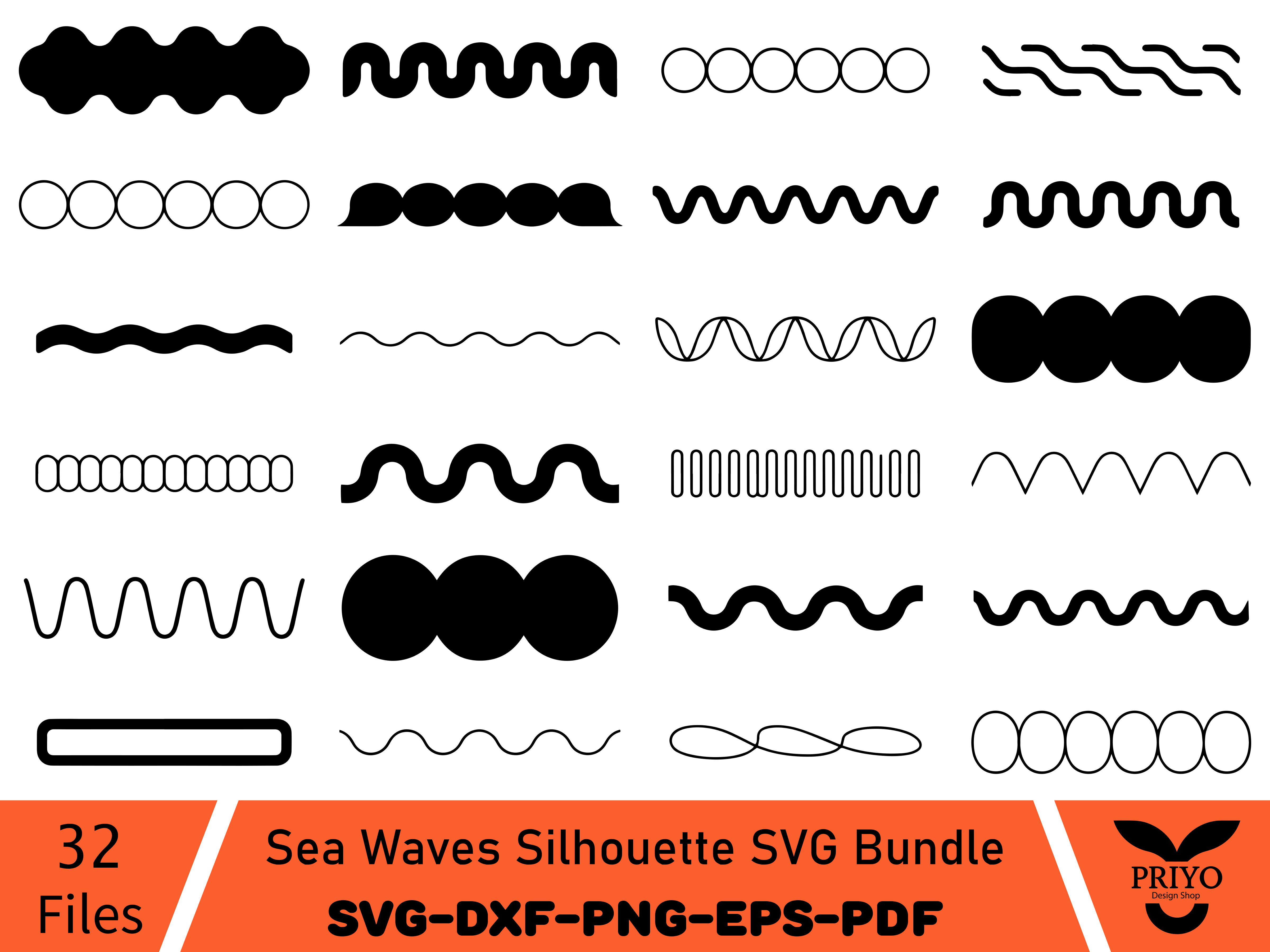 Sea Waves Silhouette SVG Bundle Graphic by Priyo Design Shop · Creative ...