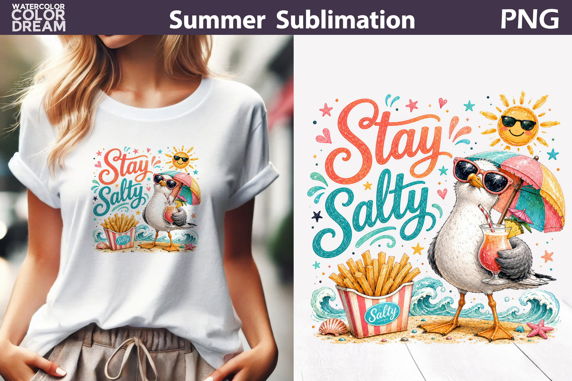 Stay Salty Seagull Art Gráfico por WatercolorColorDream · Creative Fabrica