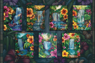 Tropical Waterfall Glass Art Graphic by DigiArt · Creative Fabrica