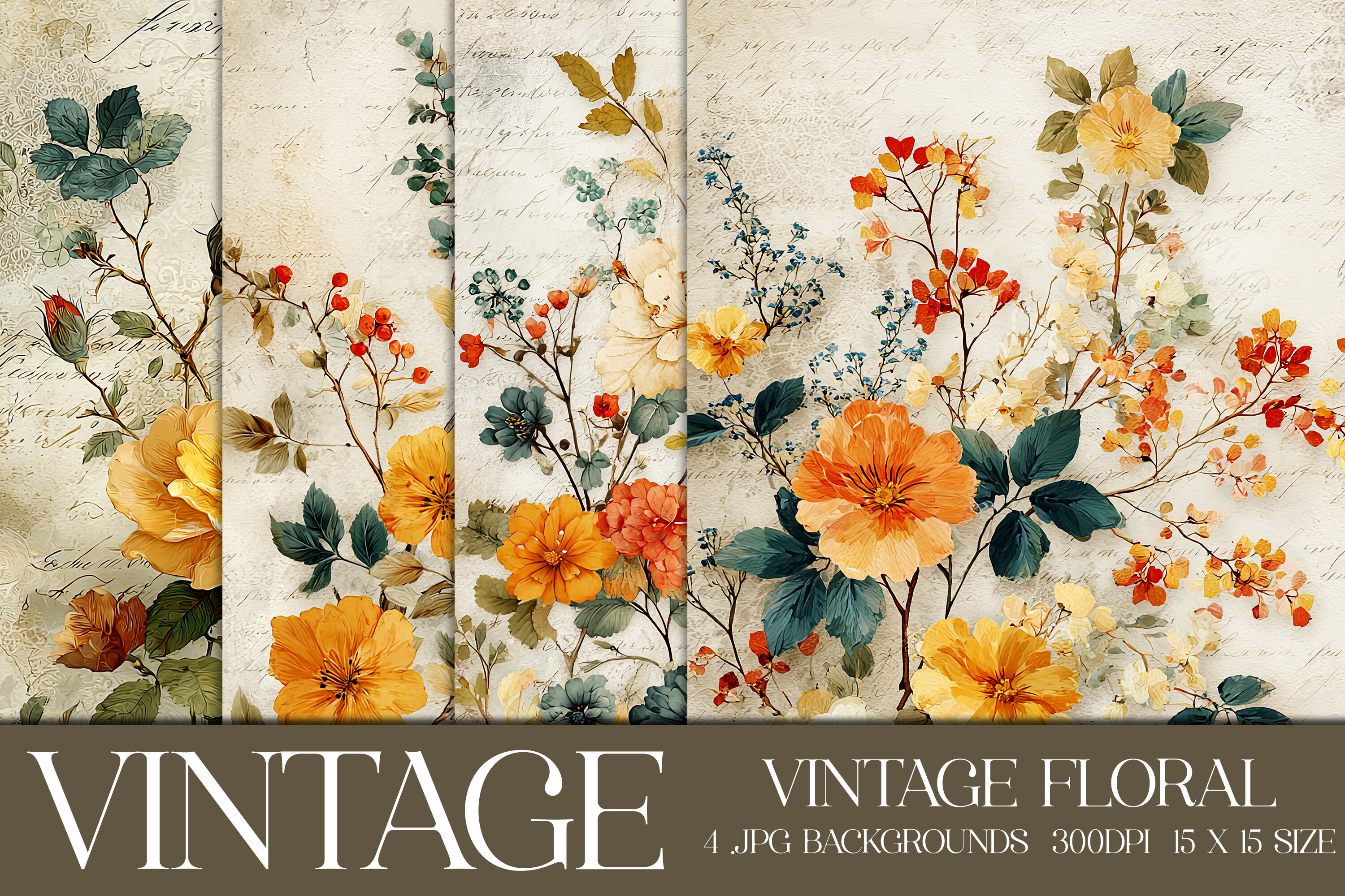 Vintage Floral Backgrounds, S6 Graphic by Designing with Marlo ...