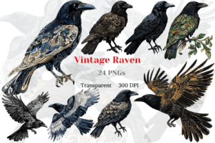 Vintgae Raven Clipart, Craw Bird Image Graphic by The Shining Stone ...