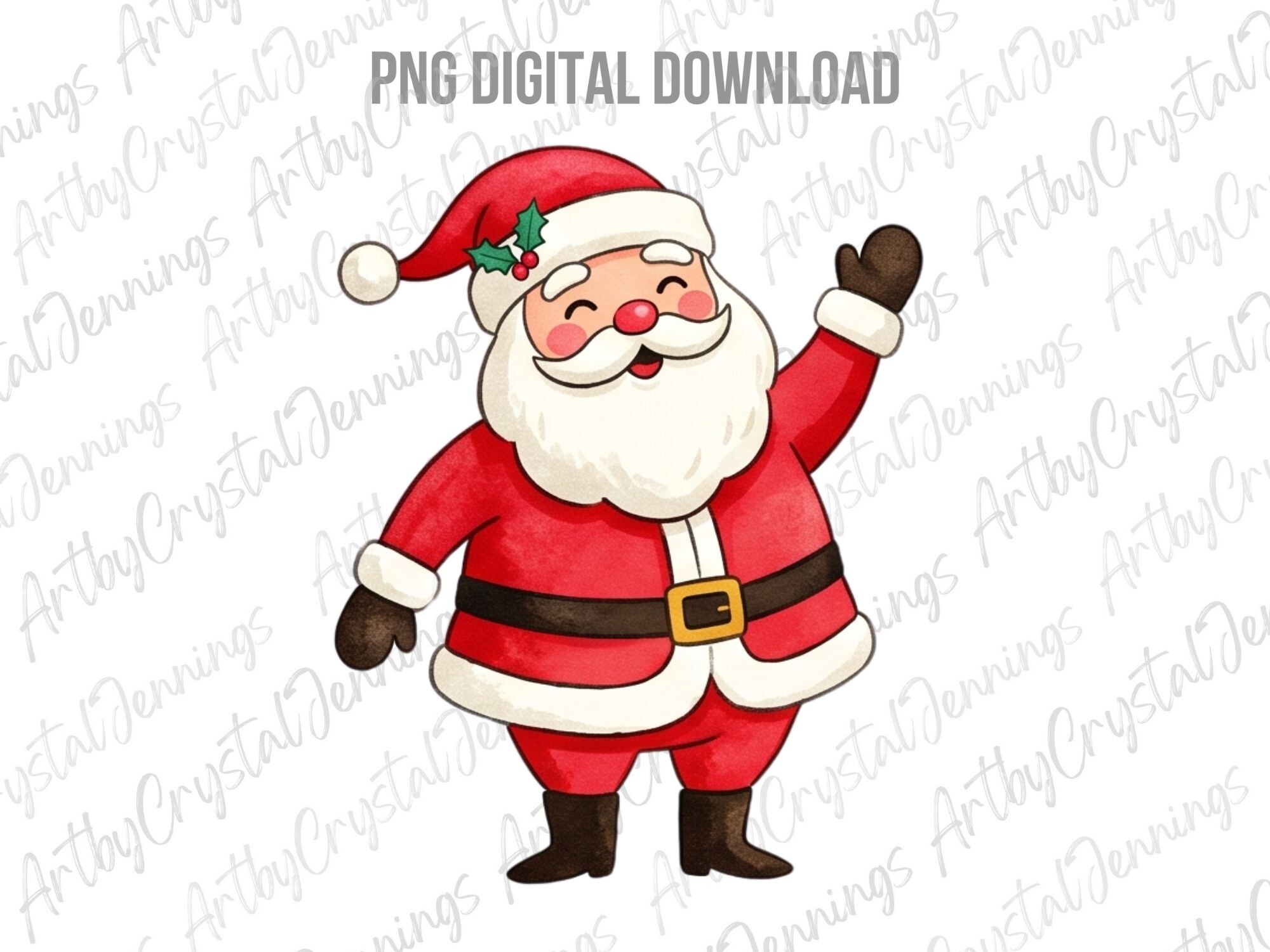 Watercolor Cute Waving Santa Claus PNG Graphic by ArtbyCrystalJennings ...