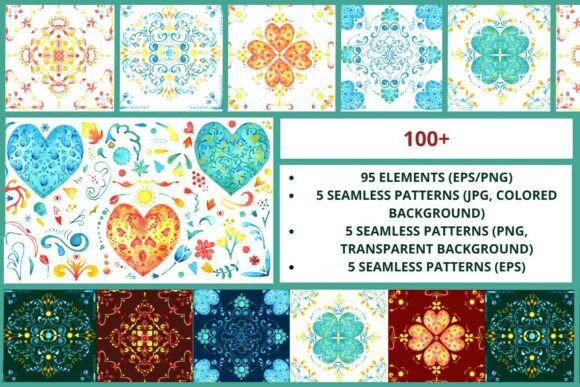 Watercolor Romantic Hearts & Floral Clip Graphic by natalka.m777 ...