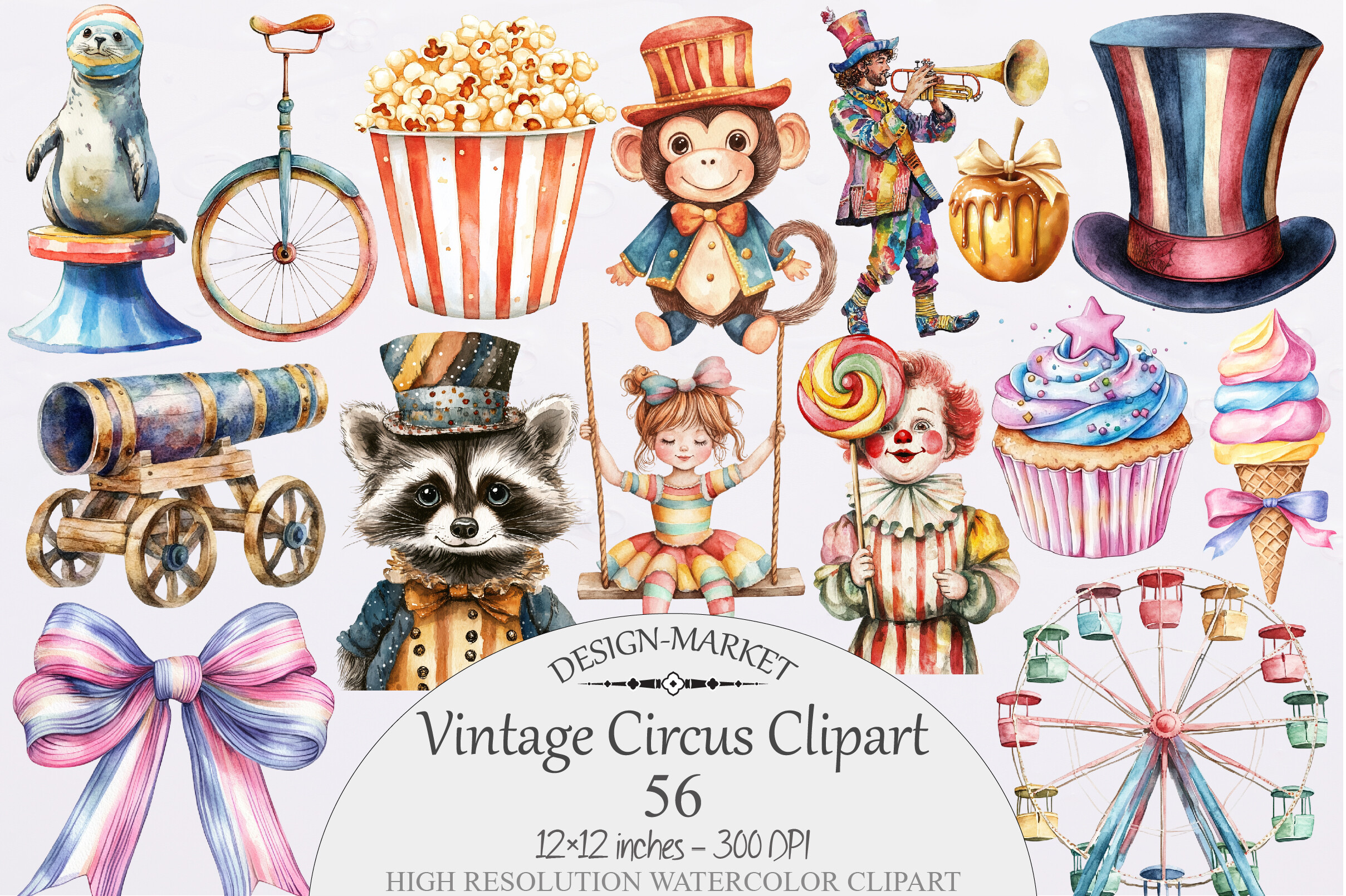 Watercolor Vintage Circus Clipart Graphic by Design Market · Creative ...