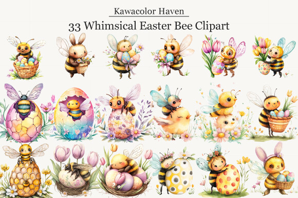 Whimsical Easter Bee Clipart Graphic by Kawacolor Haven · Creative Fabrica