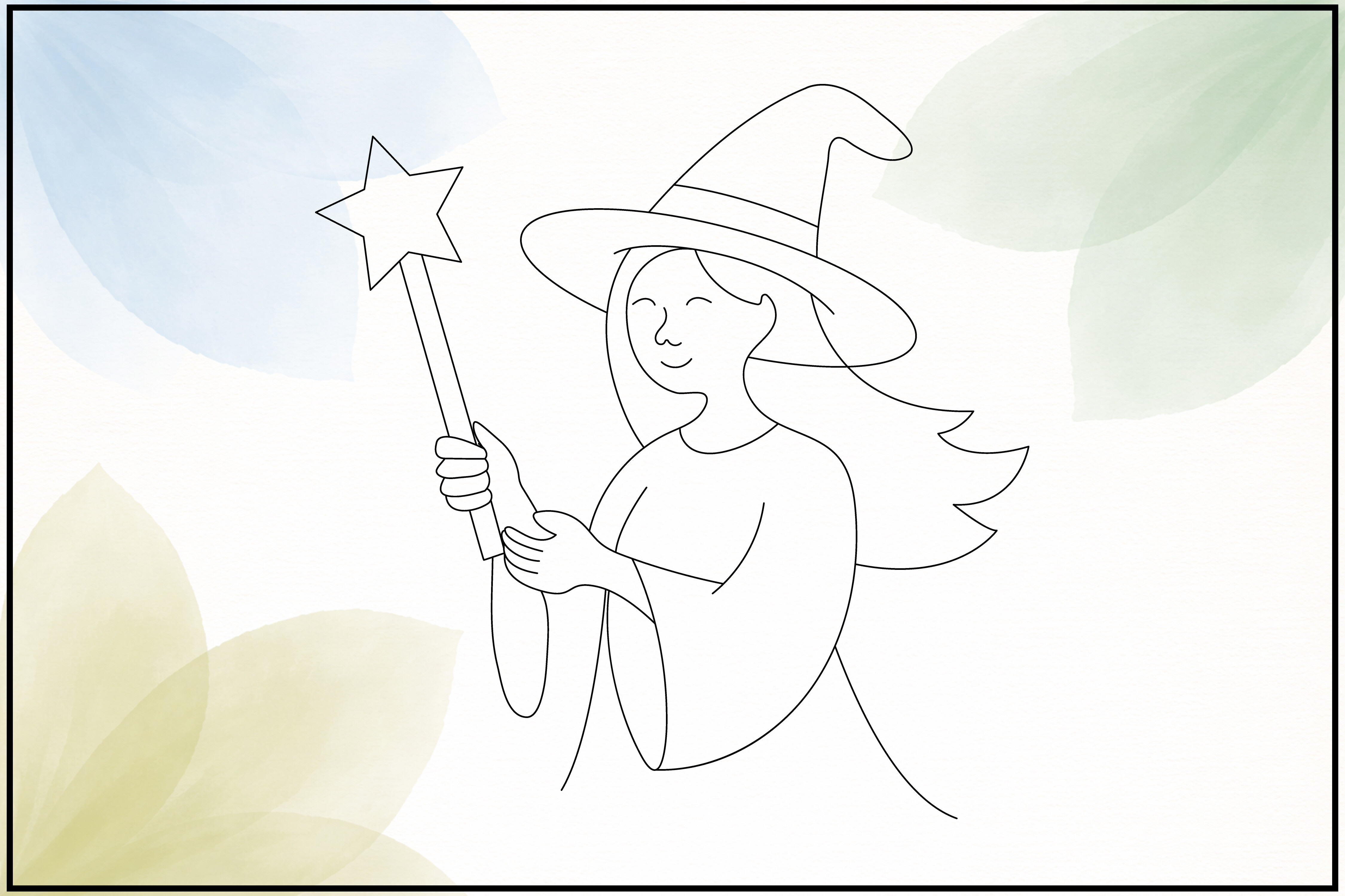 Witch Holding Magic Wand Line Art Graphic by T-Shirt Biz · Creative Fabrica