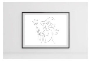 Witch Holding Magic Wand Line Art Graphic by T-Shirt Biz · Creative Fabrica