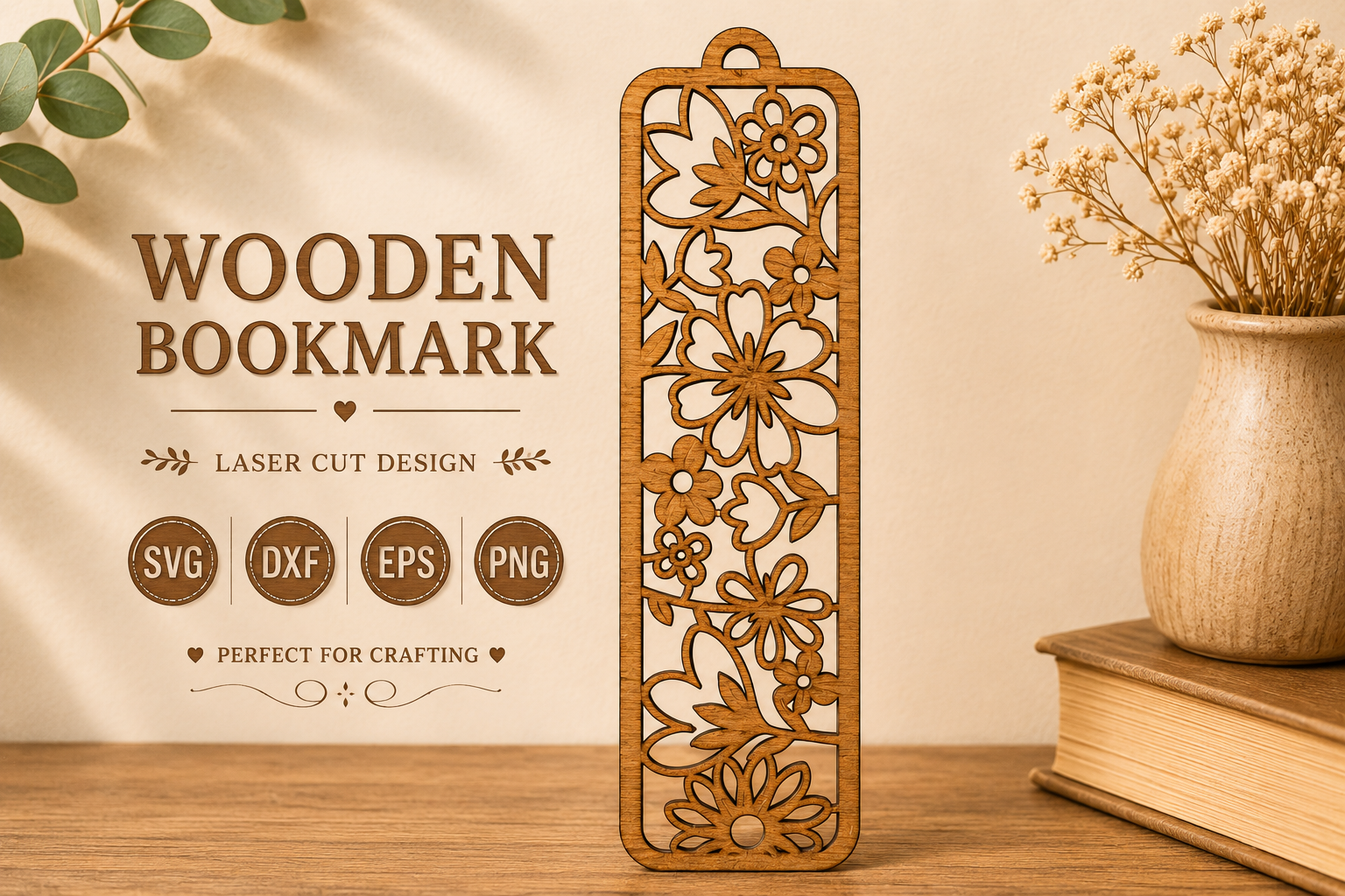 Wooden Floral Bookmark Laser Cut Files · Creative Fabrica