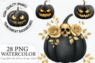 Black and Gold Halloween Pumpkin Clipart Graphic by Artoya · Creative ...