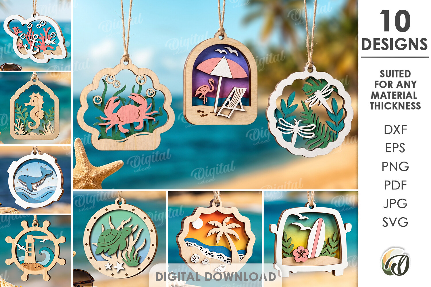3D Summer Ornaments Bundle Laser Cut · Creative Fabrica