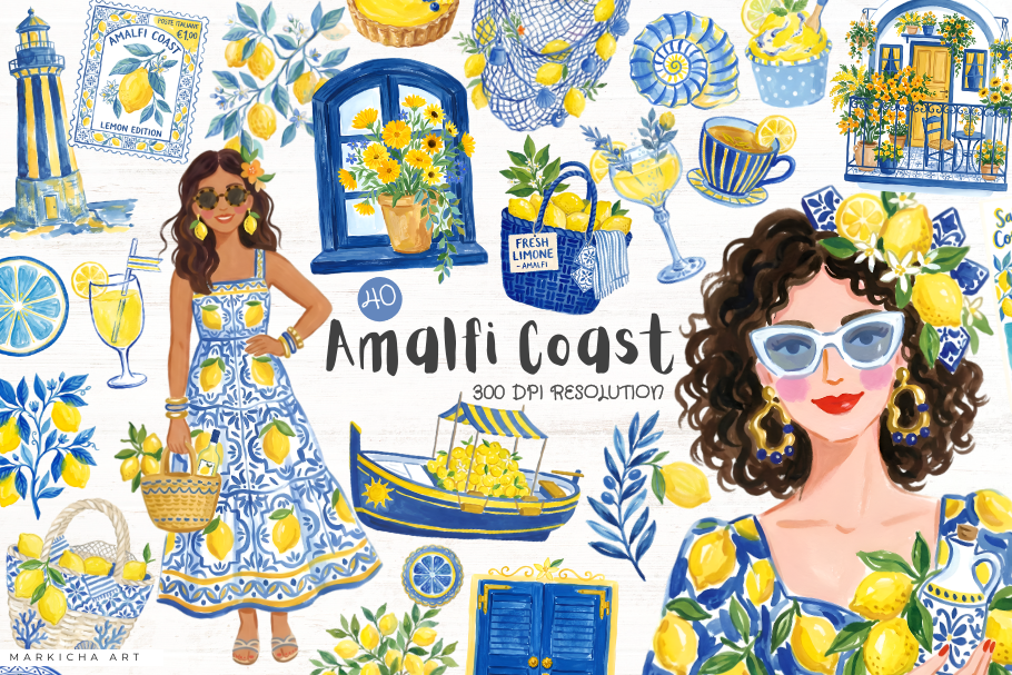 Amalfi Coast Summer Clipart Graphic by Markicha Art · Creative Fabrica
