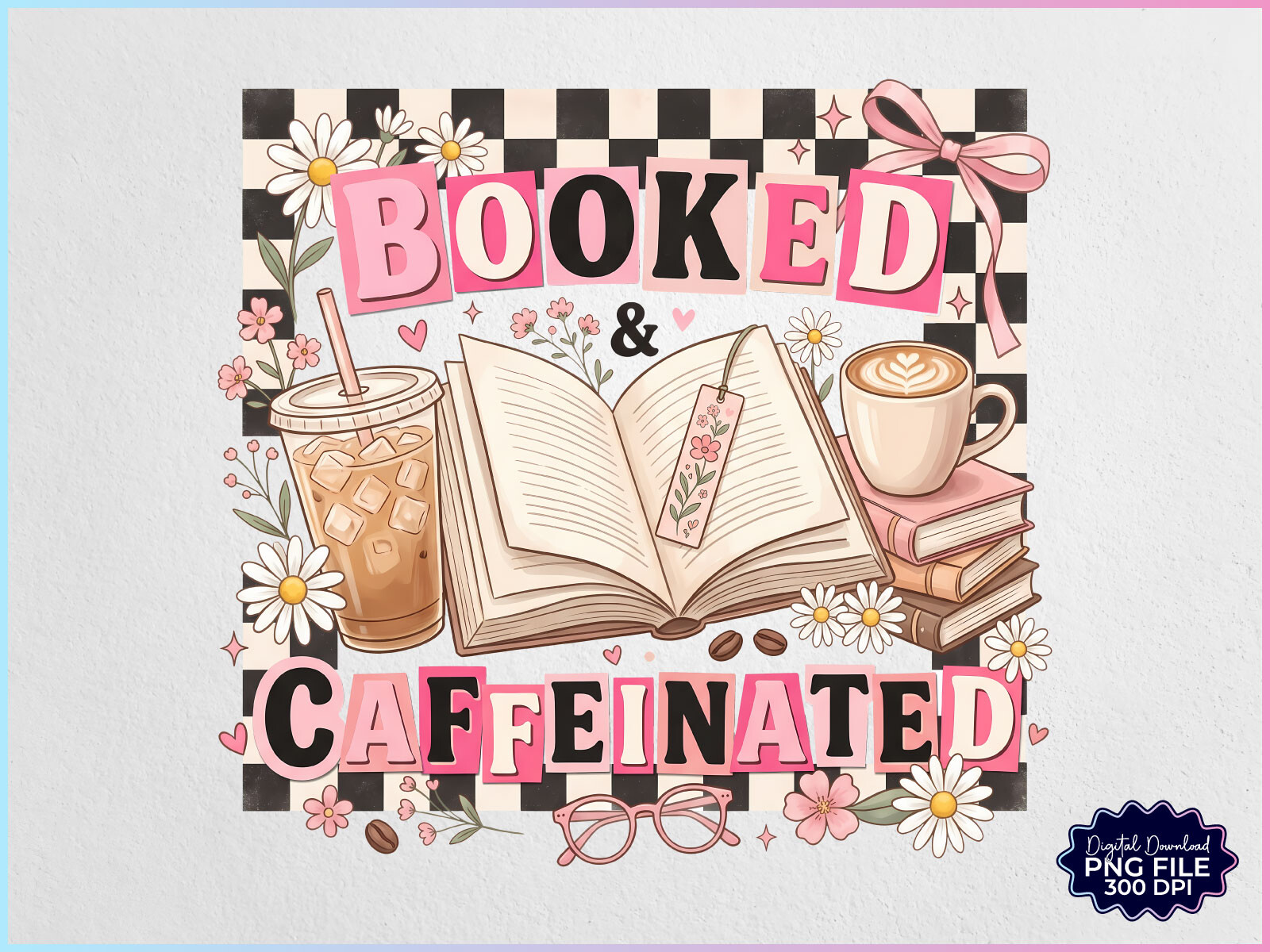 Booked & Caffeinated Preppy Coquette PNG Graphic by Creative Community ...