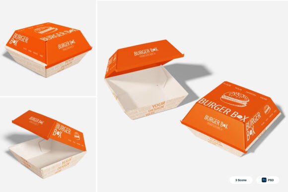 Burger Box Packaging 3D Mockup Graphic by creativeproduction.rrgraph ...