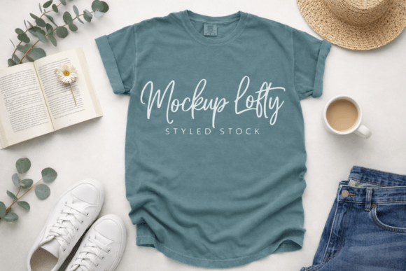 C1717 Blue Spruce Flat Lay Shirt Mockup Graphic by Mockup Lofty ...