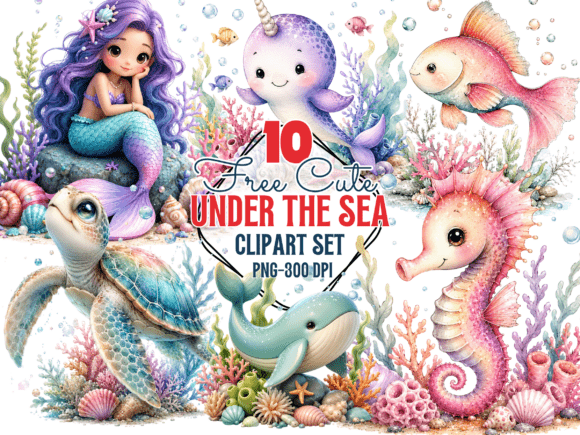 [Expired] Cute Under the Sea Clipart, Mermaid PNG Graphic (Free This ...