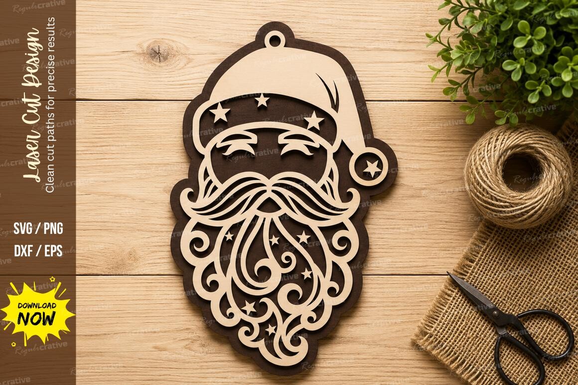 Decorative Santa Face Laser Cut SVG · Creative Fabrica