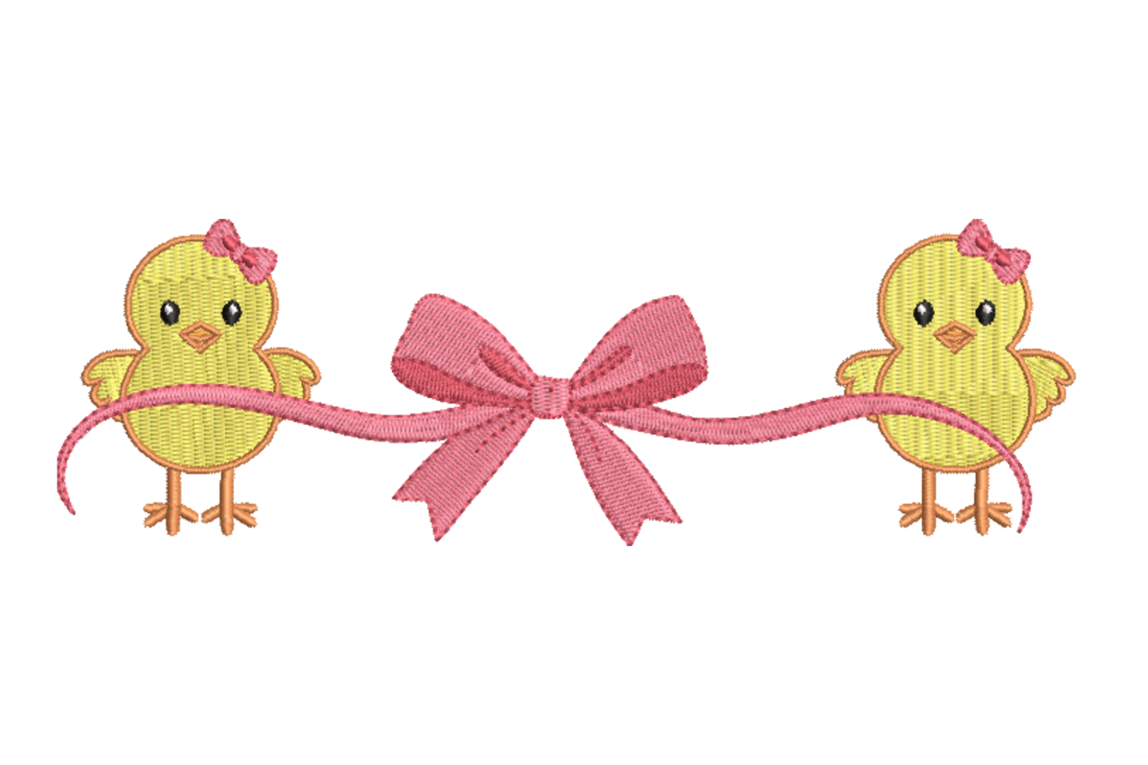 Easter Chicks & Bow Border · Creative Fabrica