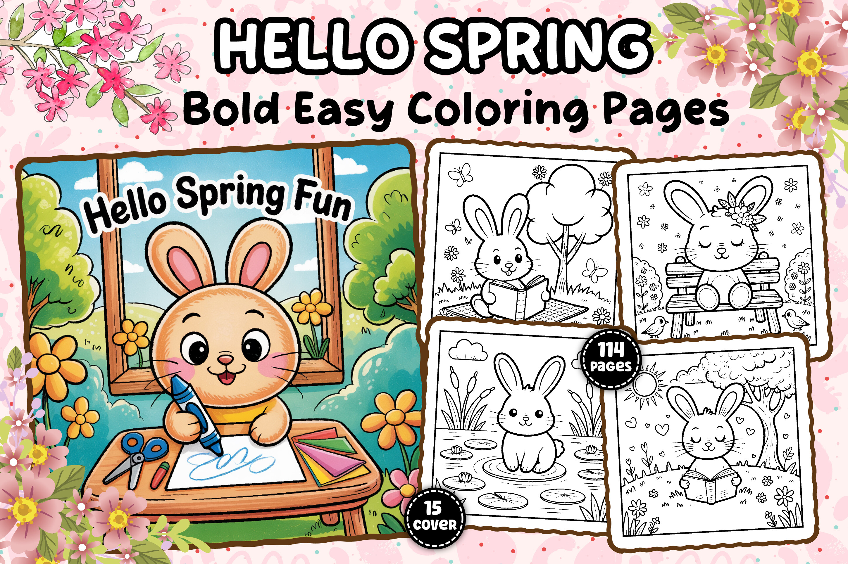 Hello Spring Fun Kids Coloring Pages Graphic by CRAFTY DREAMY STUDIO ...