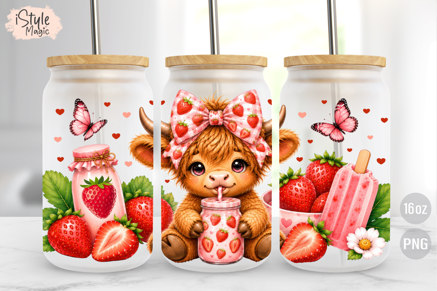 Highland Cow Strawberry 16oz Glass Can Graphic by iStyleMagic ...