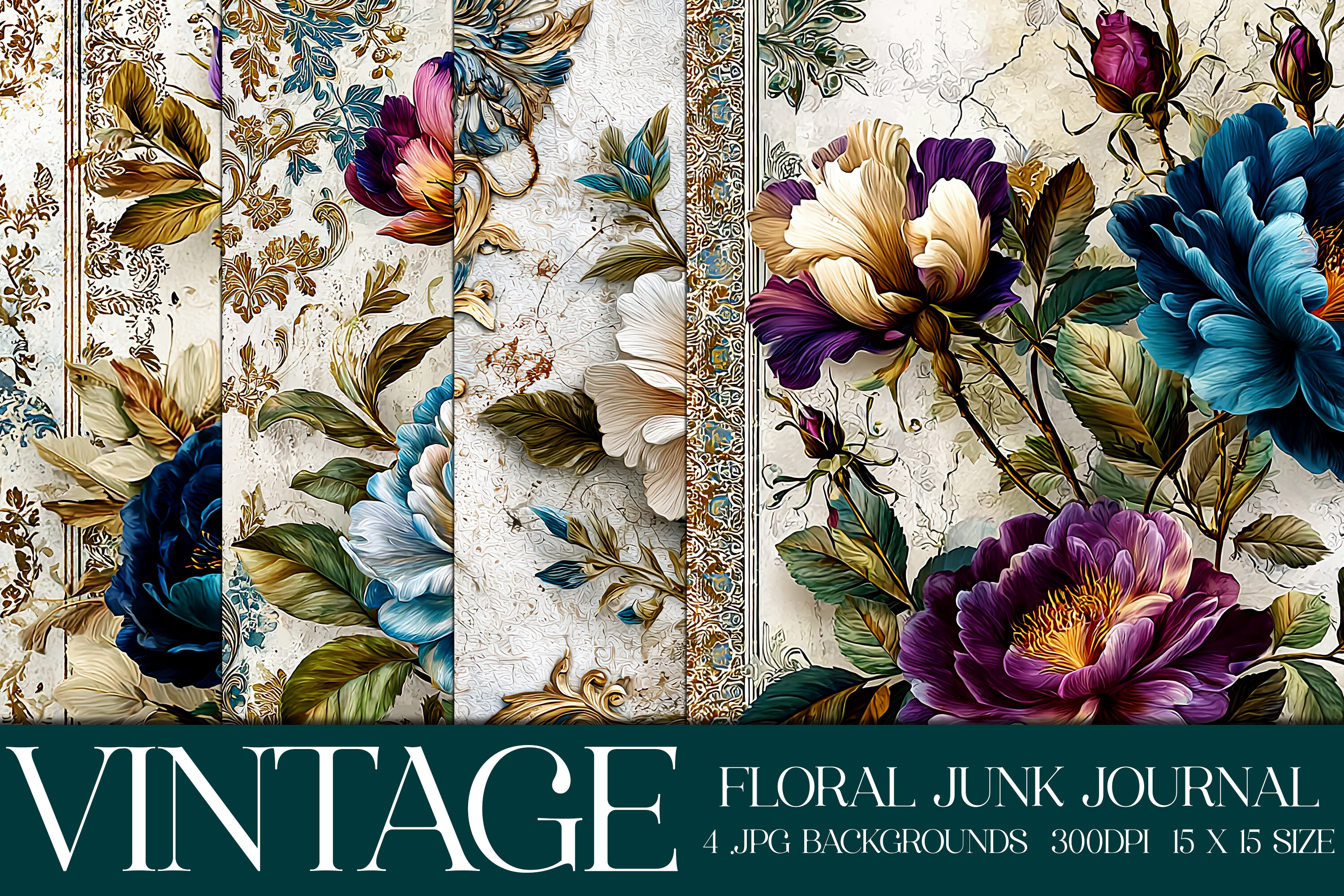 Junk Journal Floral Backgrounds, S23 Graphic by Designing with Marlo ...