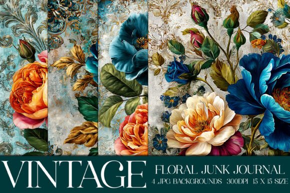 Junk Journal Floral Backgrounds, S28 Graphic by Designing with Marlo ...