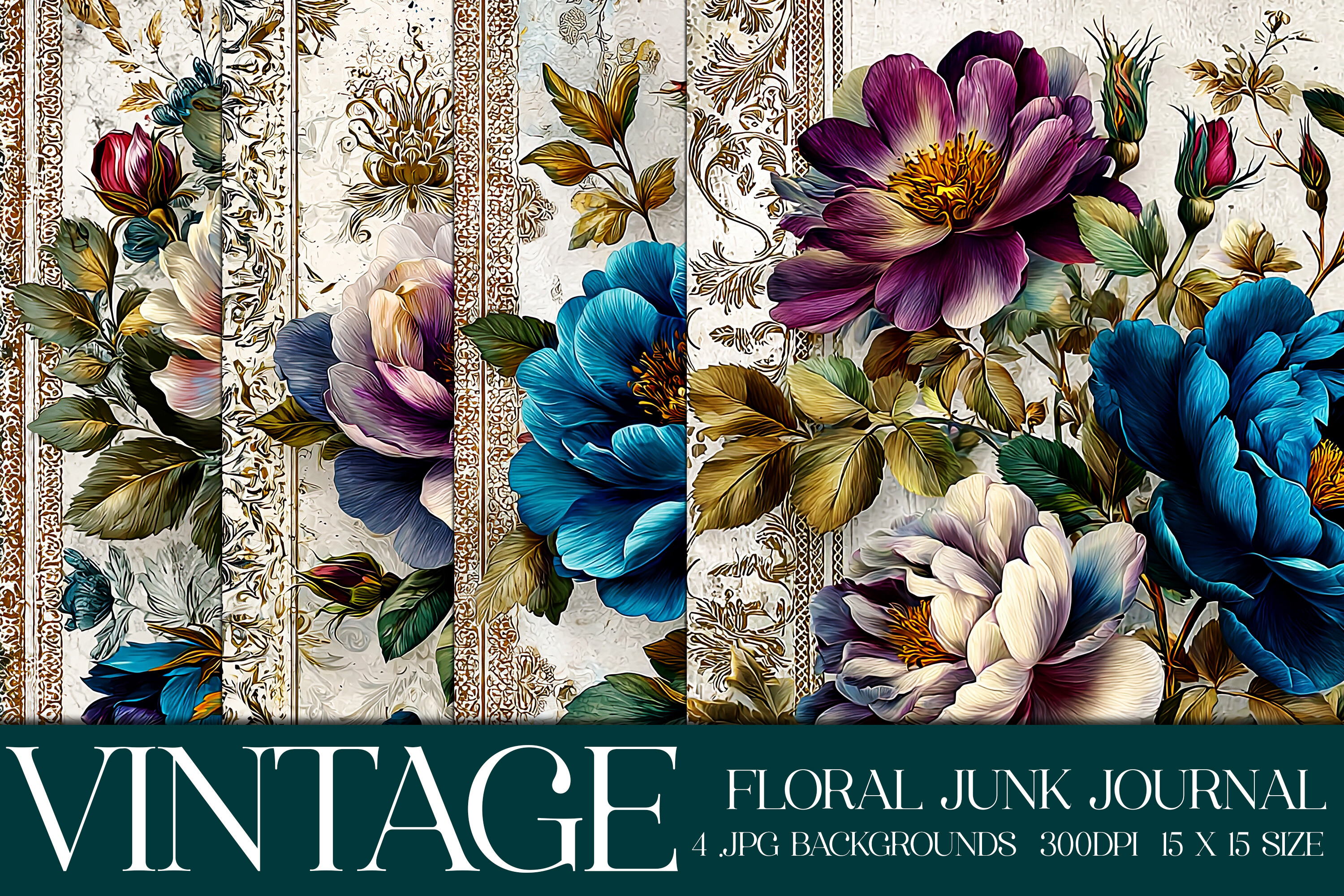 Junk Journal Floral Backgrounds, S28 Graphic by Designing with Marlo ...
