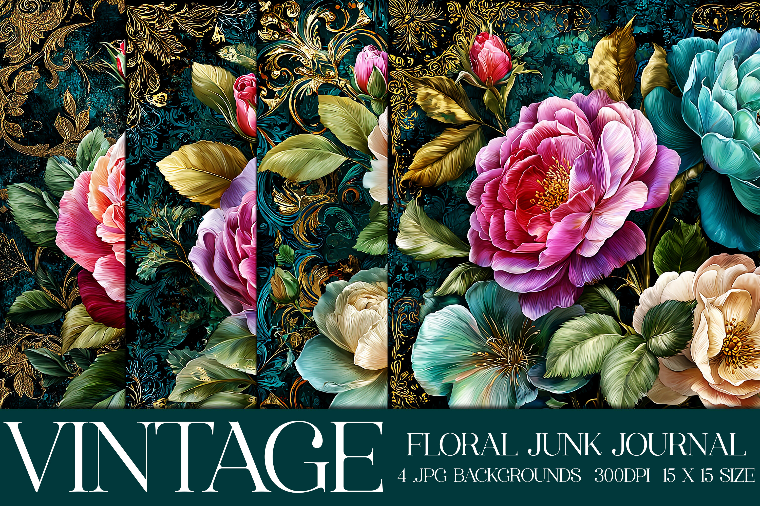 Junk Journal Floral Backgrounds, S32 Graphic by Designing with Marlo ...