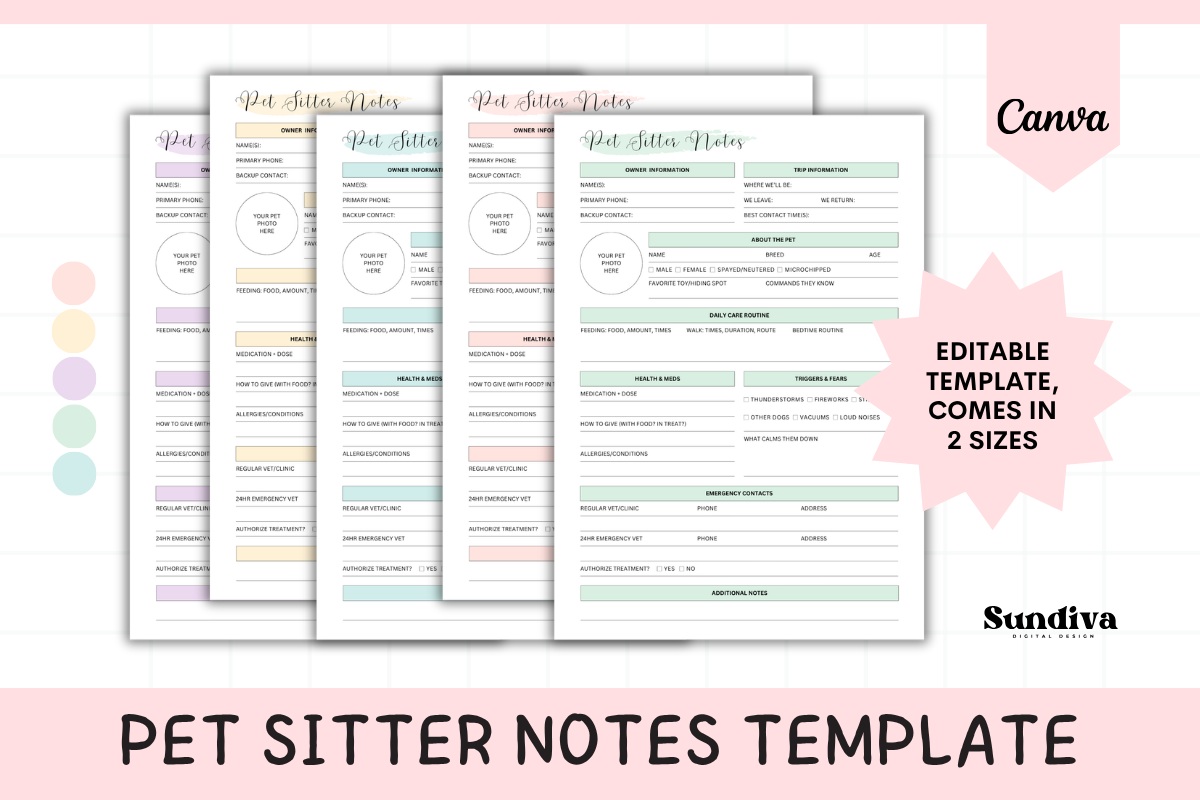 Pet Sitter Notes Template 2 Graphic by Sundiva Design · Creative Fabrica