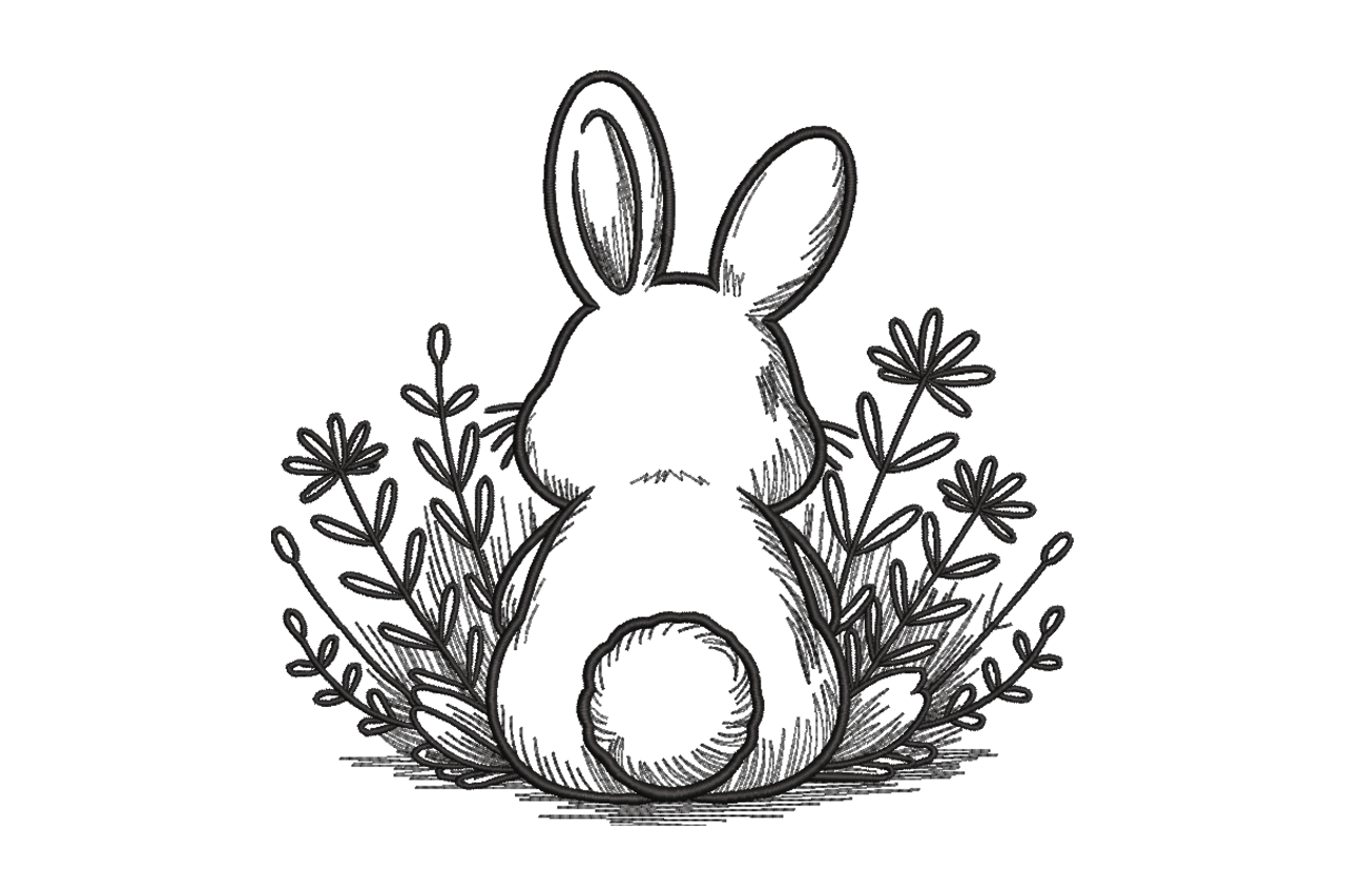 Sketched Bunny in Wildflowers · Creative Fabrica