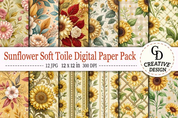 Sunflower Soft Toile Digital Paper Graphic by Creative Design ...