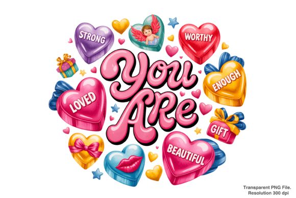 Valentine Candy Hearts Png, Pink PNG Graphic by Trendy PNG Co ...
