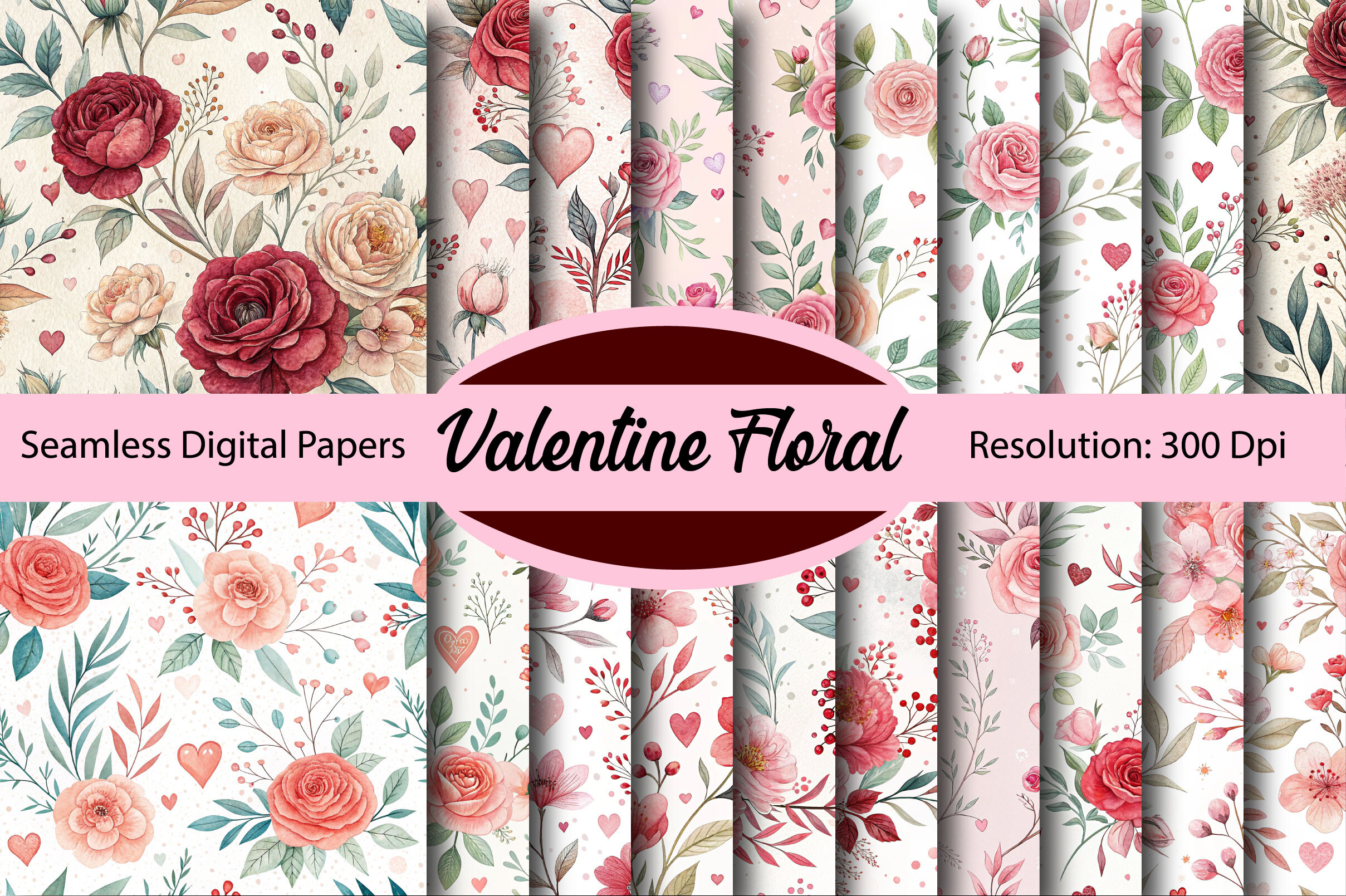 Valentine Floral Seamless Digital Paper Graphic by Colourful · Creative ...