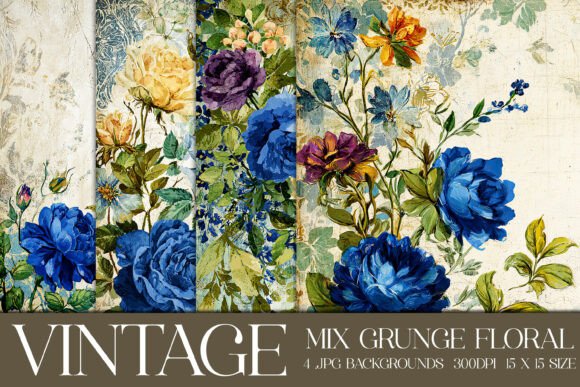 Vintage Grunge Floral Backgrounds, S19 Graphic by Designing with Marlo ...