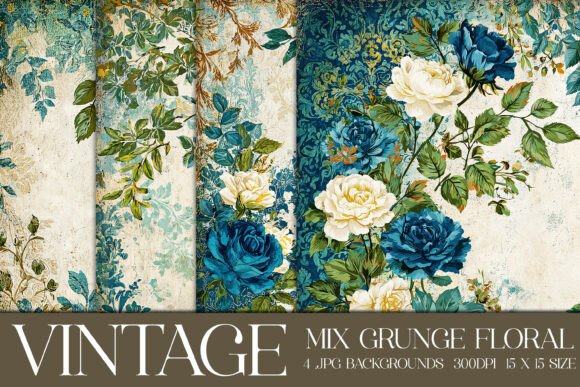Vintage Grunge Floral Backgrounds, S17 Graphic by Designing with Marlo ...